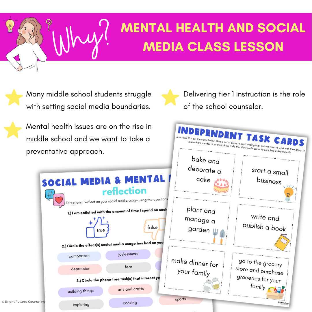 Mental Health, Tech, & Social Media Safety Lesson for Middle School Co