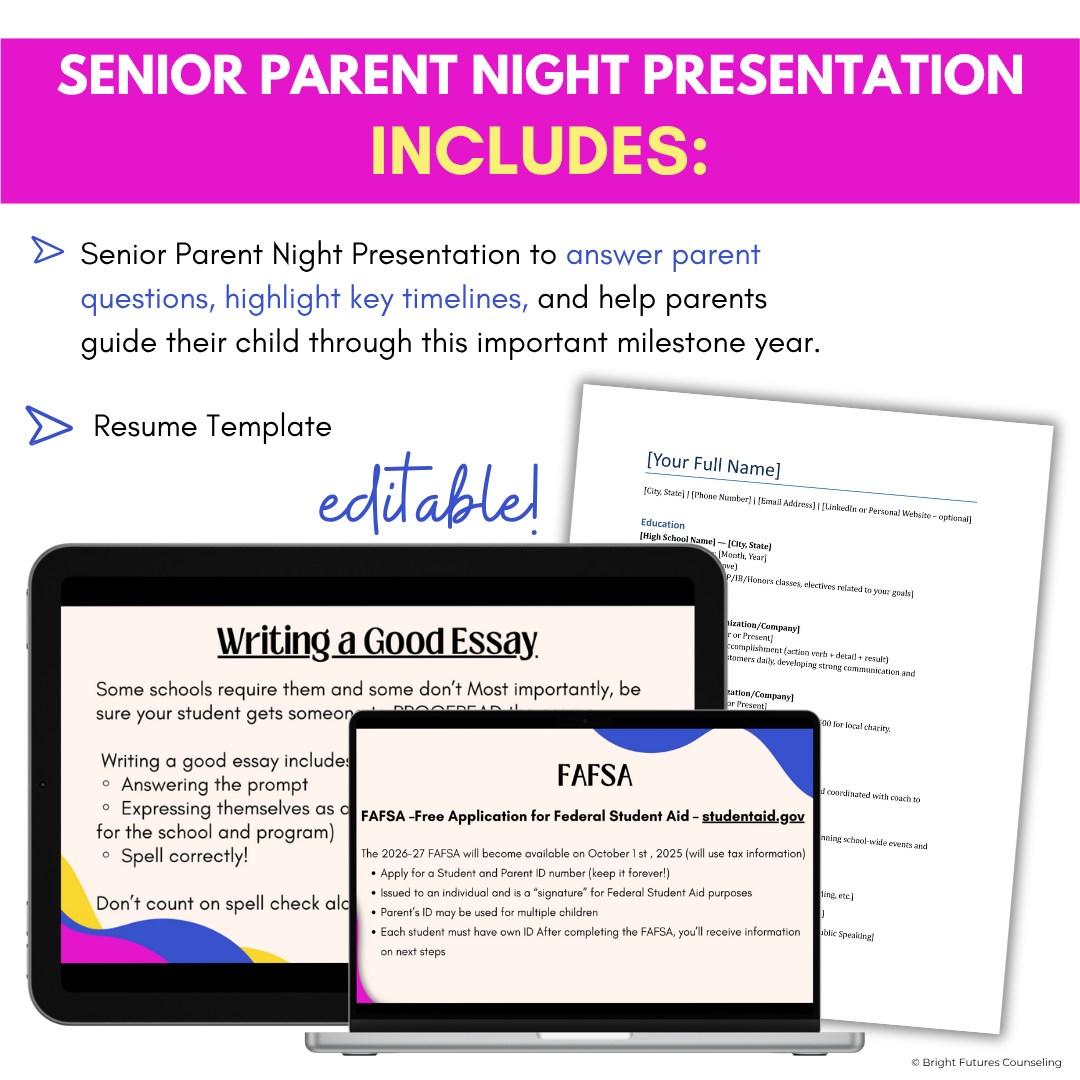 High School Senior Parent Night Presentation - Tools for High School C