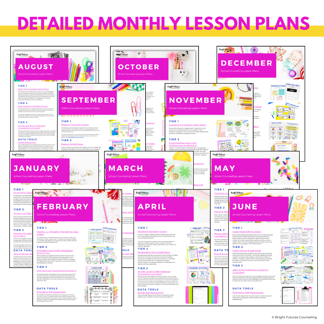 Middle School Counseling Lesson Plans - Year Long Curriculum Map