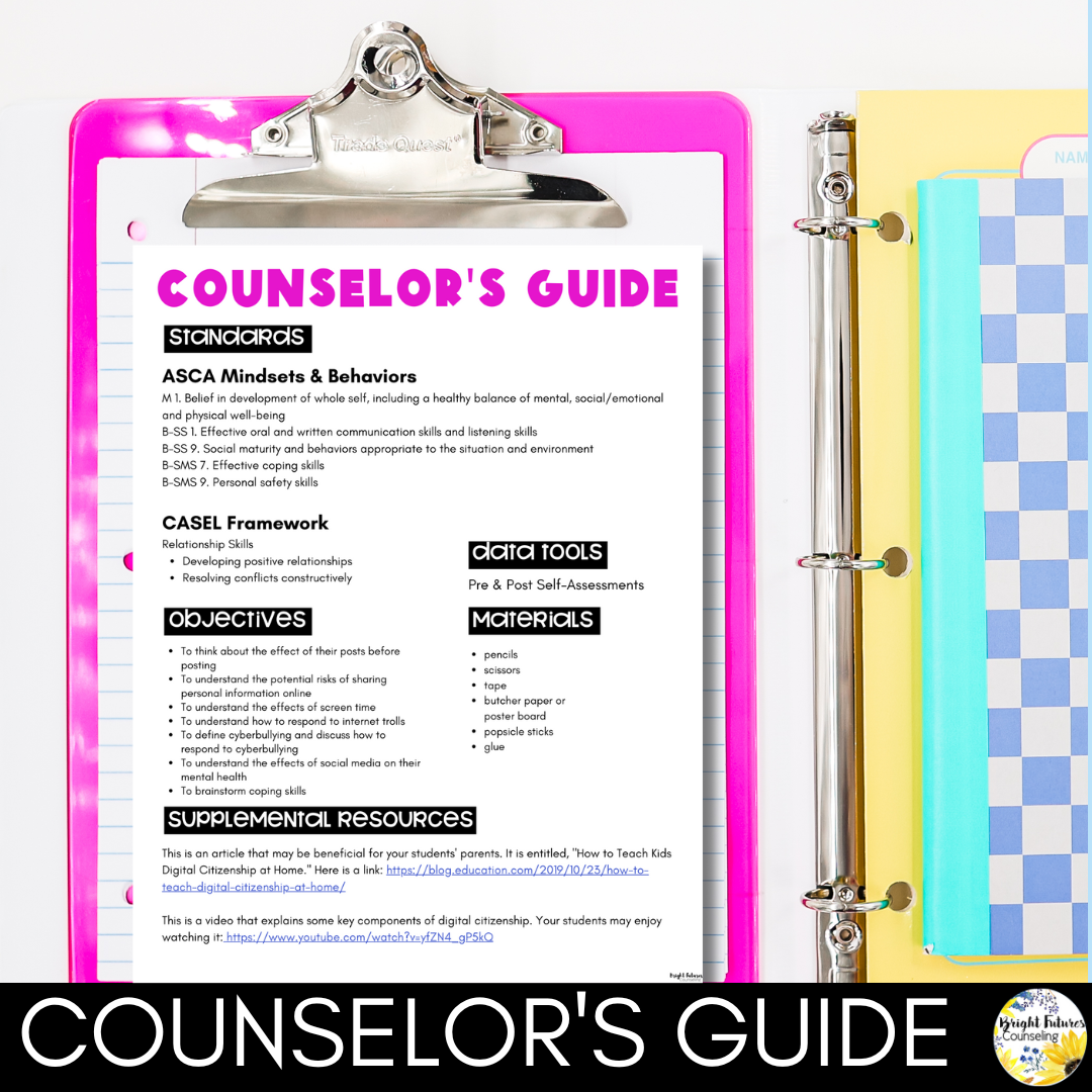 Cyberbullying & Cyber Safety Middle School Counseling Group and Activi