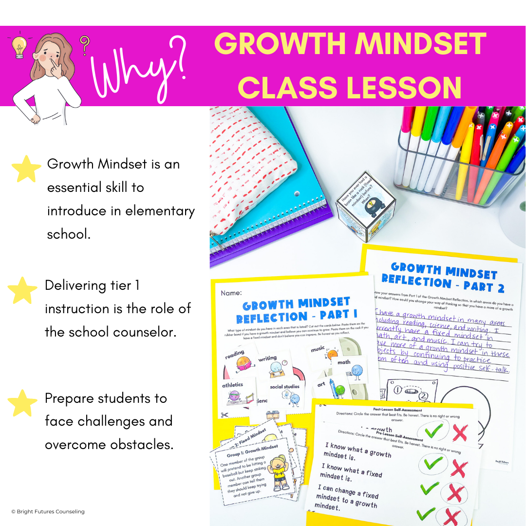 Growth Mindset SEL and School Counseling Lesson, Game, Skits, and Acti