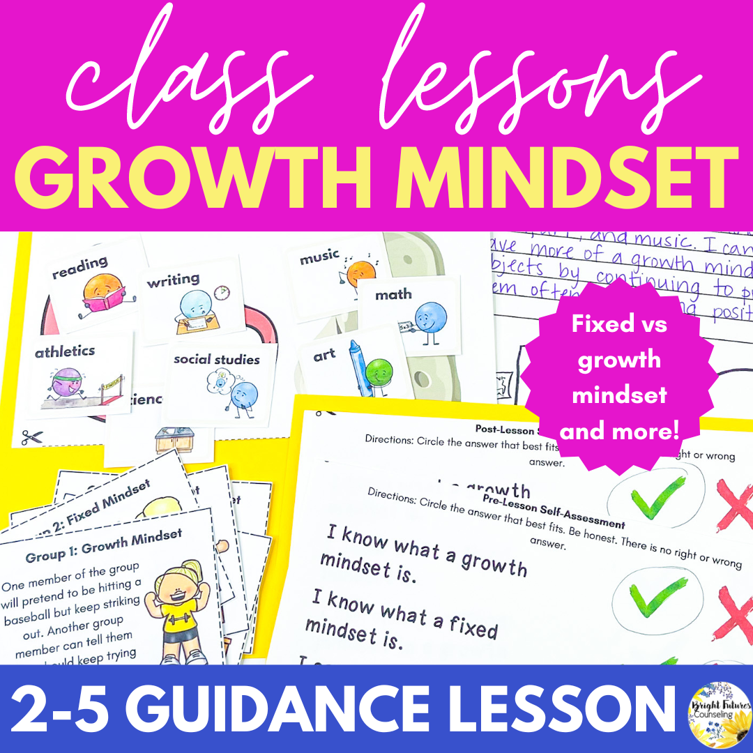 Growth Mindset SEL and School Counseling Lesson, Game, Skits, and Acti