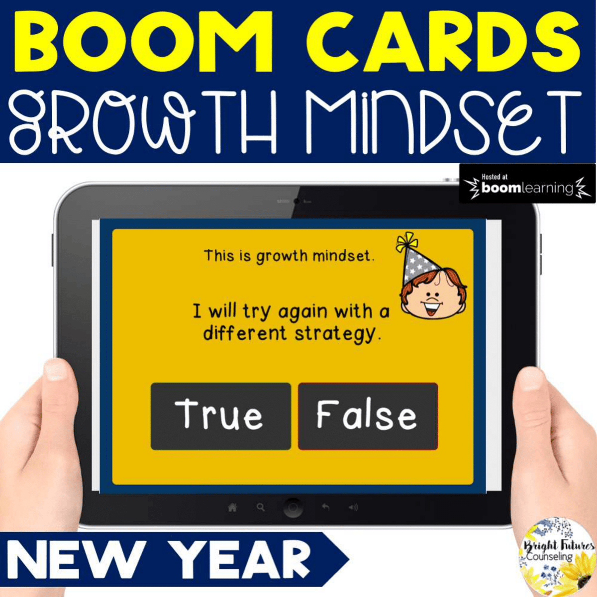 Growth Mindset vs. Fixed Mindset New Year Themed Boom Cards Digital Ac