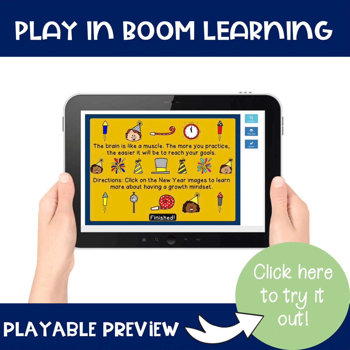 Growth Mindset vs. Fixed Mindset New Year Themed Boom Cards Digital Ac