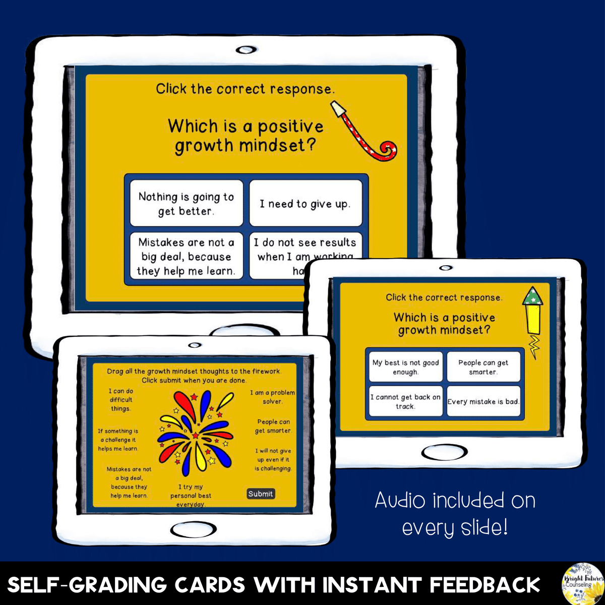 Growth Mindset vs. Fixed Mindset New Year Themed Boom Cards Digital Ac