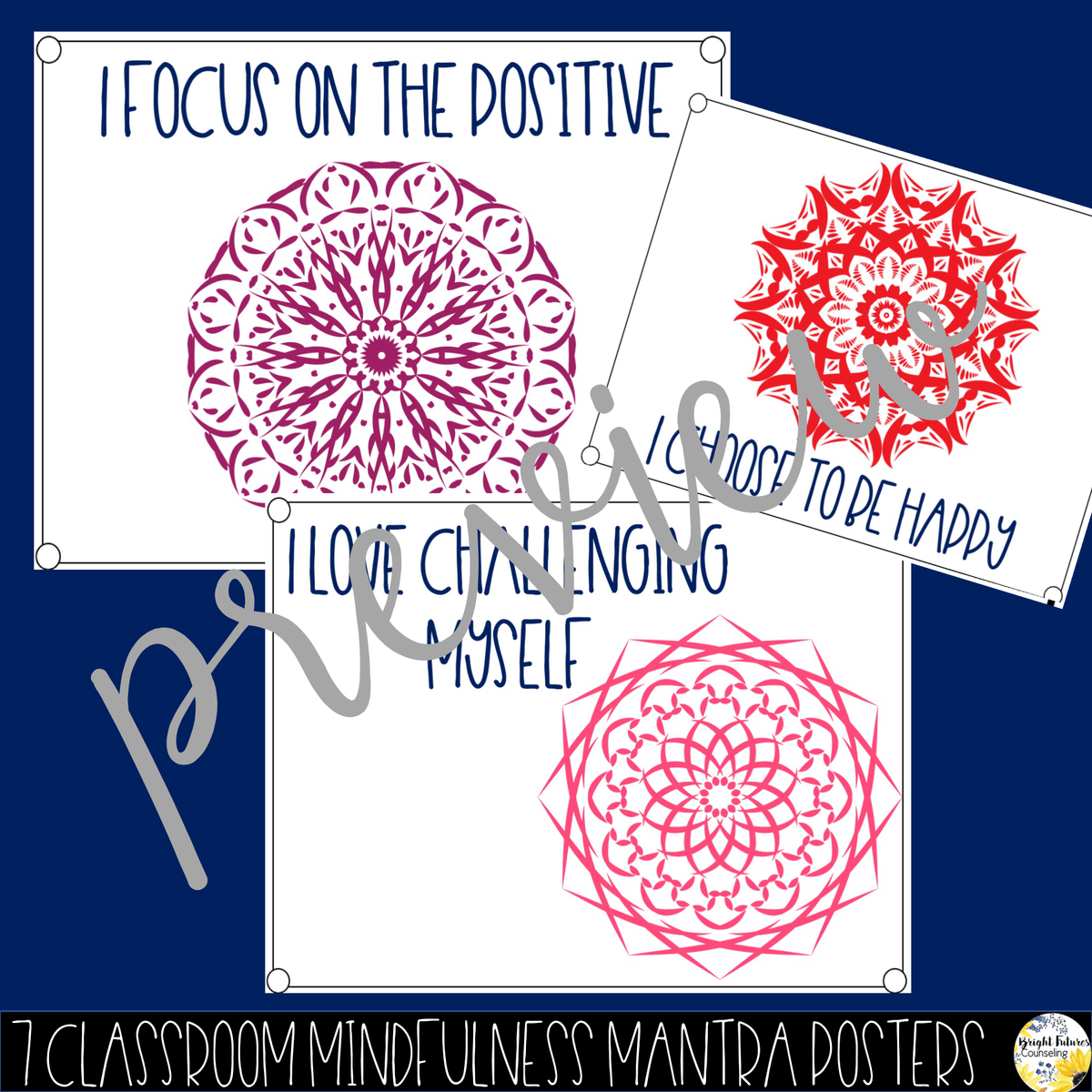 Mindful Mandala Mantras - Counseling Office and Classroom Decor