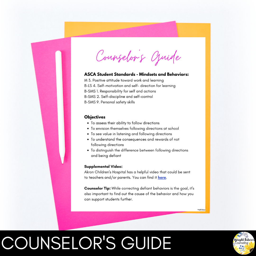 Overcoming Defiance & Following Directions Individual Counseling Curri