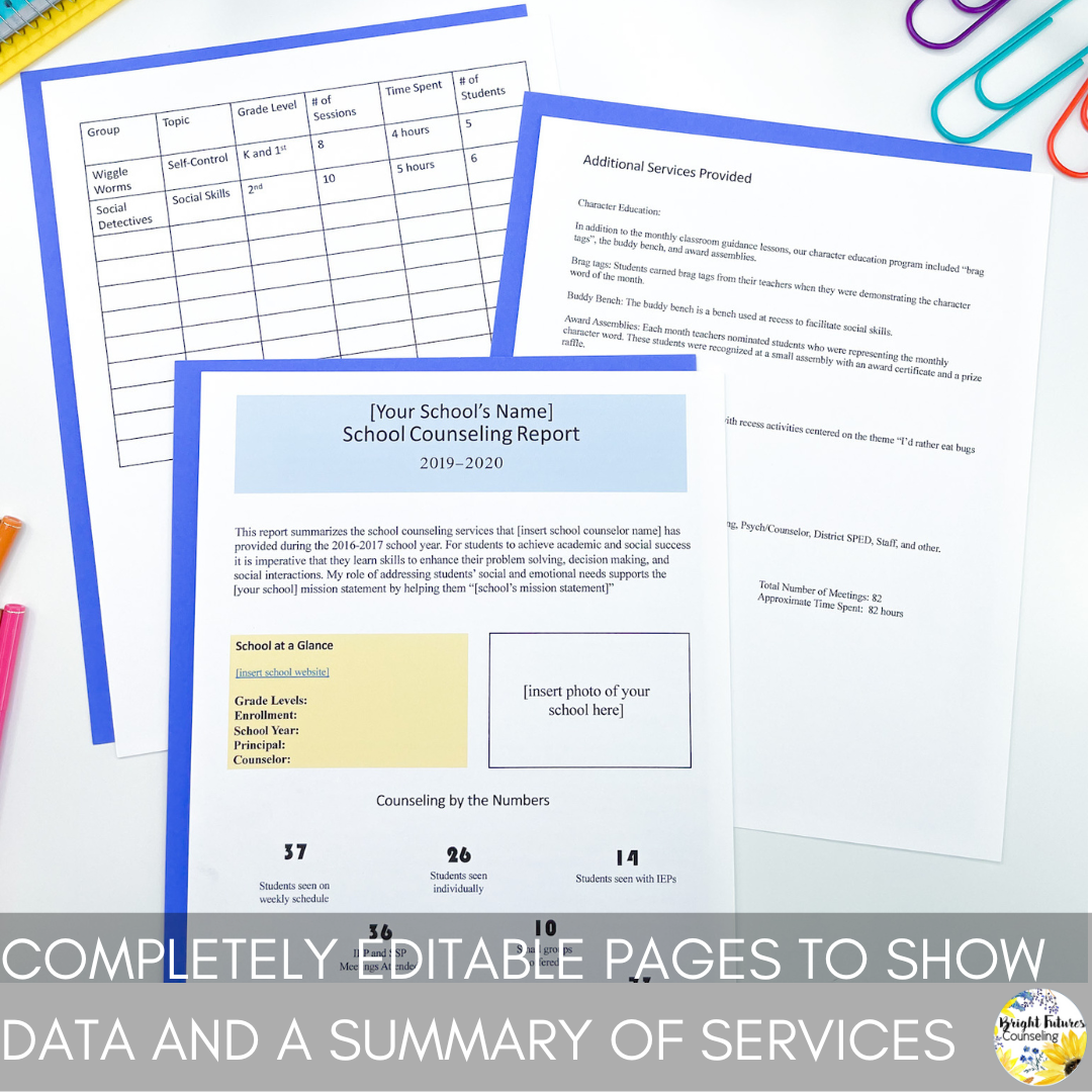 School Counseling EDITABLE End of the Year Report