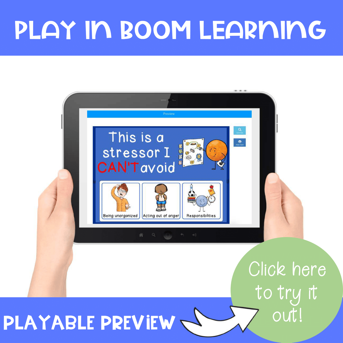 Stress and Anxiety Boom Cards Digital Game: Learn to Reduce Stress & S