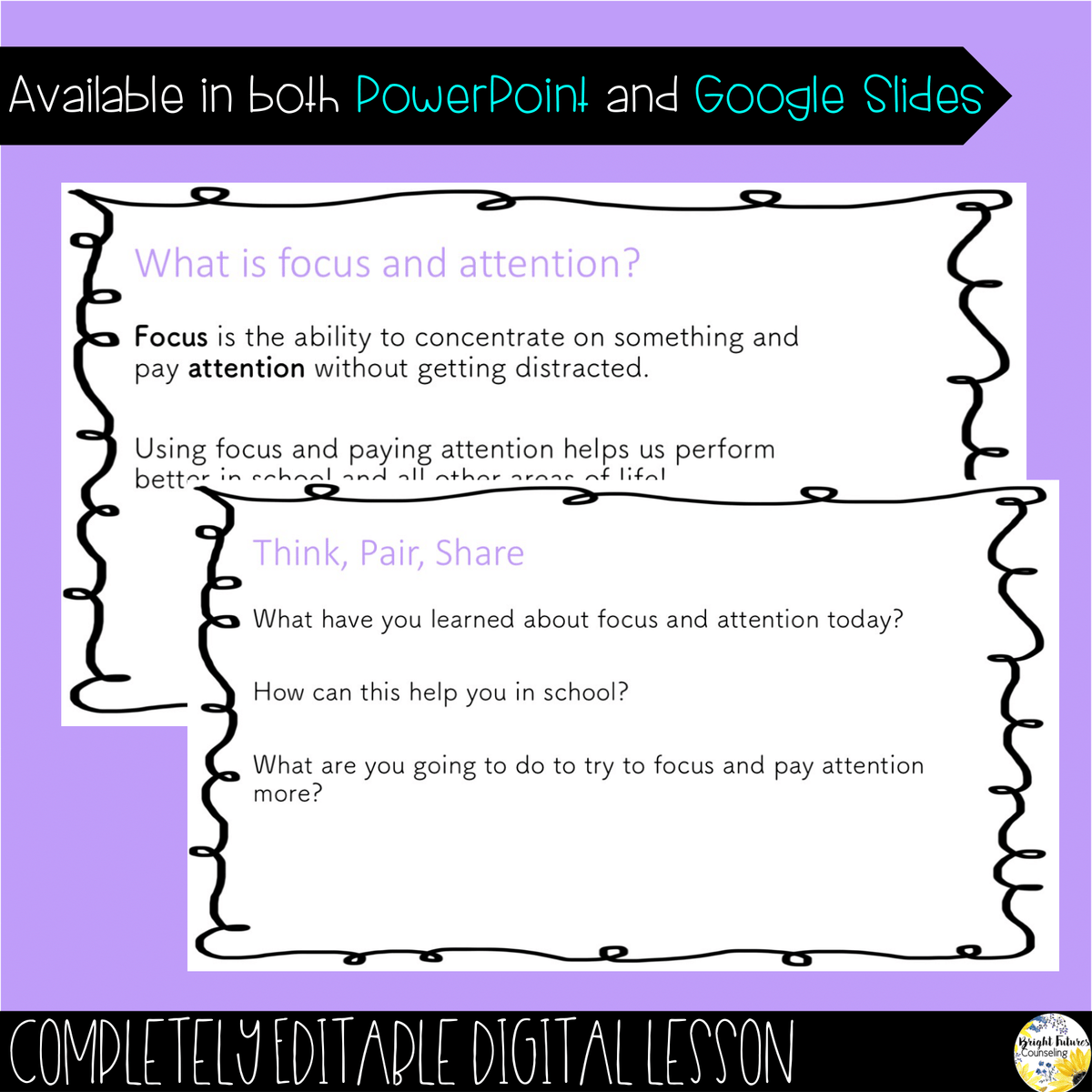 Focus and Attention SEL Classroom Guidance Lesson with Editable Digita