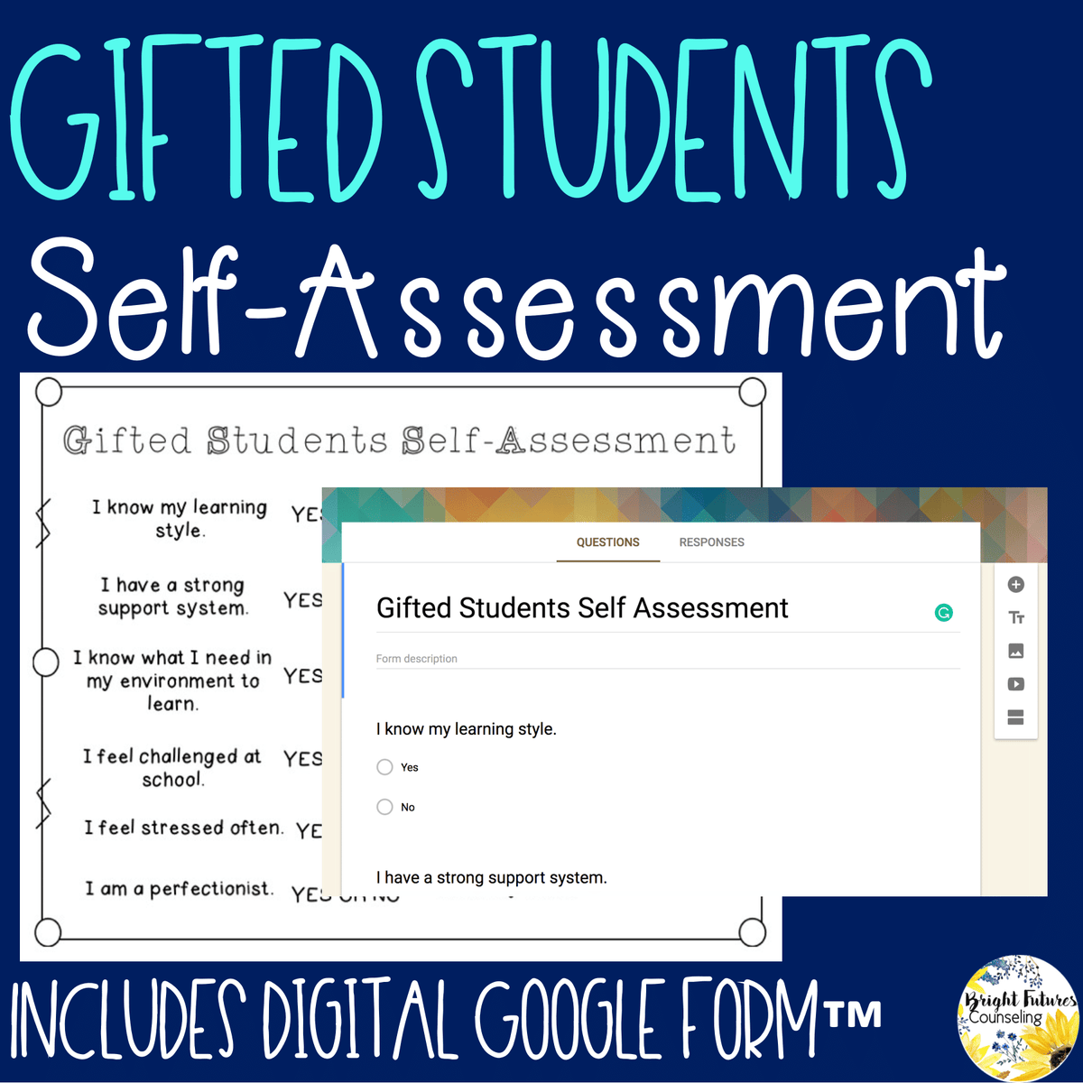 Gifted Students Self-Assessment Editable School Counseling Data Collec