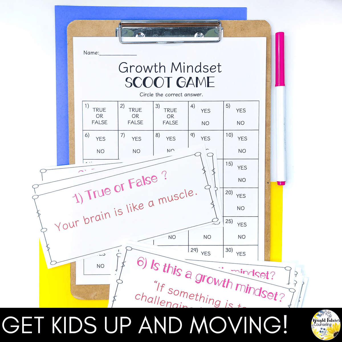 Growth Mindset Scoot Game School Counseling Game for Growth Mindset