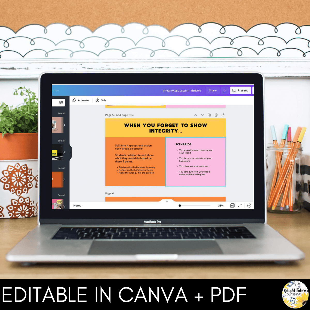 Integrity SEL Class Lesson - Editable Character Education Counseling L