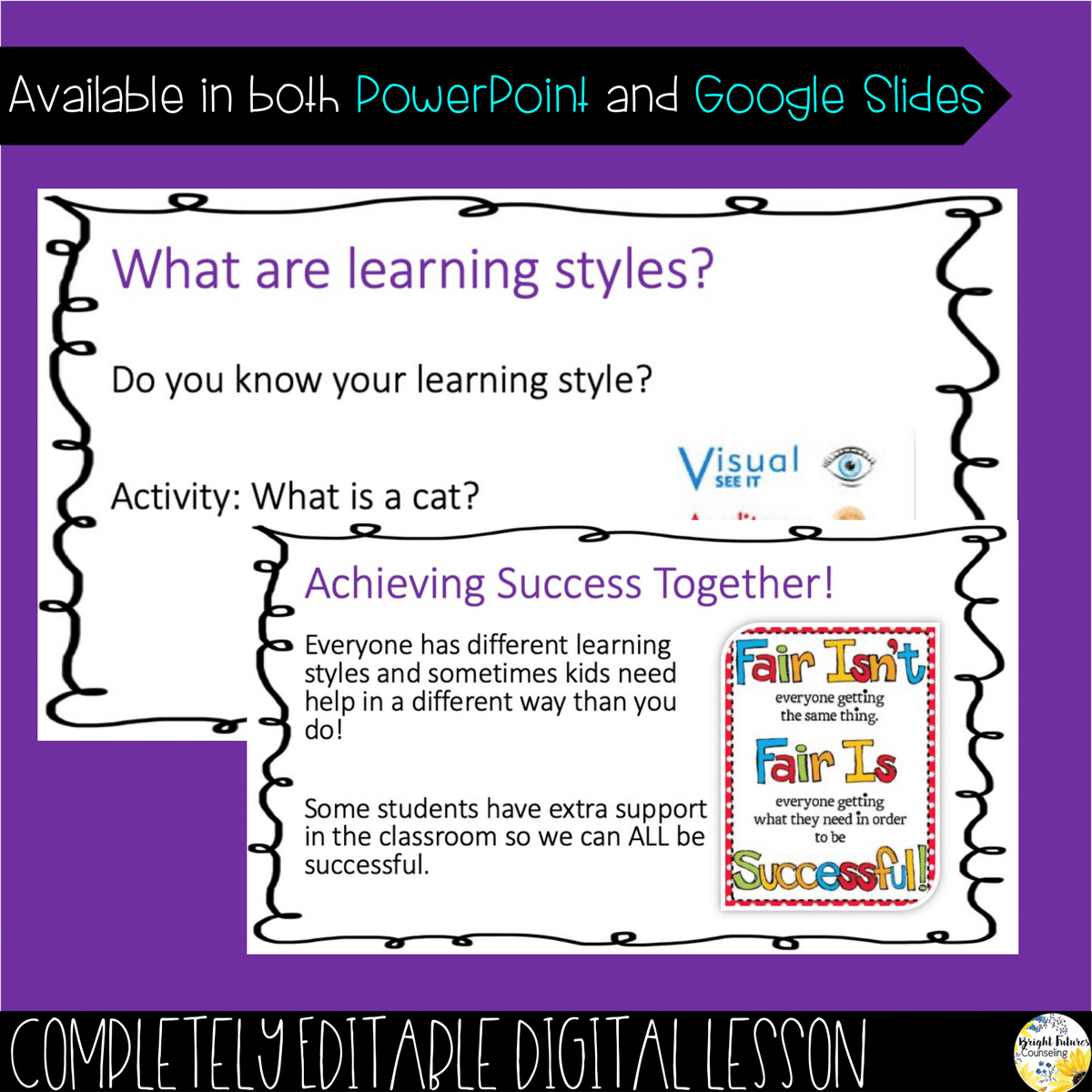 LEARNING STYLES Editable Classroom Guidance Lesson - Tier I School Cou