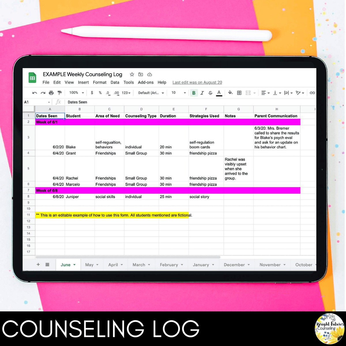 School Counseling Data Collection Spreadsheets - Caseload and Counseli