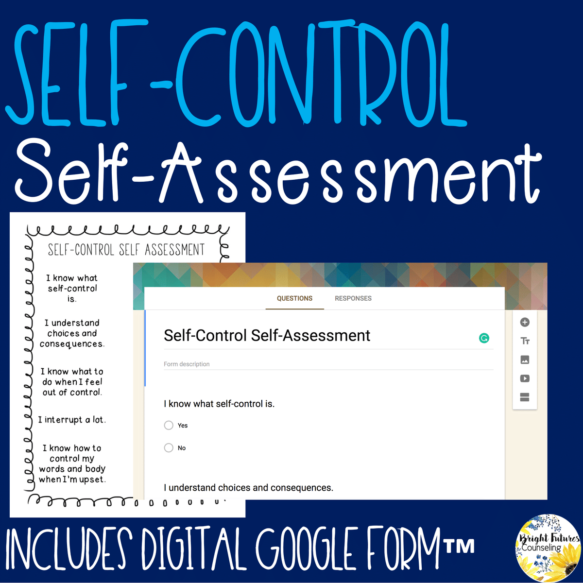 Self-Control Self-Assessment Editable School Counseling Data Collectio