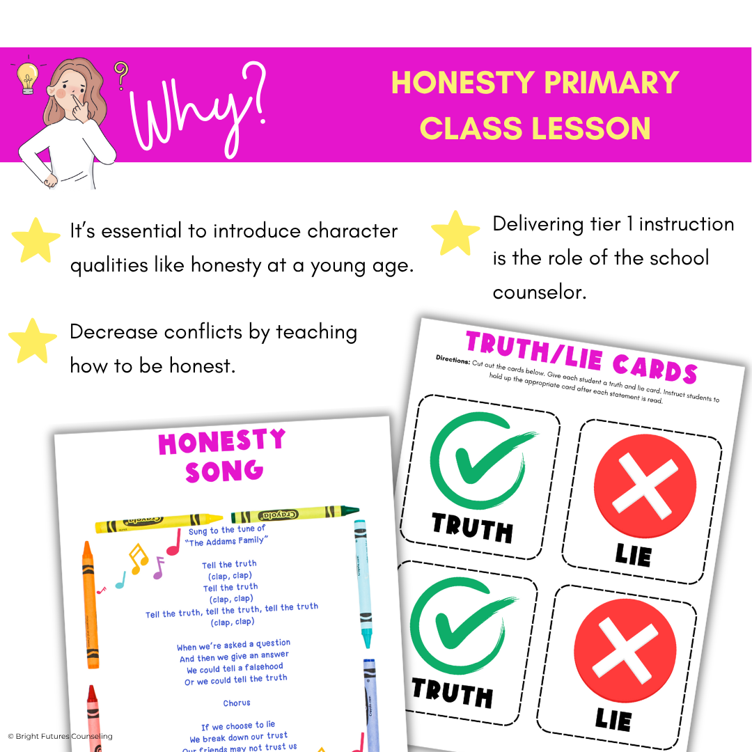 Honesty School Counseling Class Lesson - Honesty Worksheets for Primar