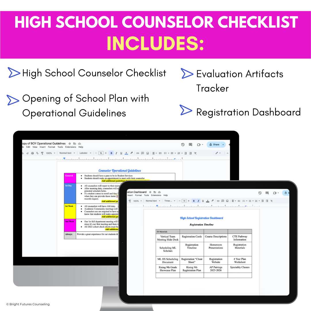 High School Counselor School Year Checklist - High School Counseling P