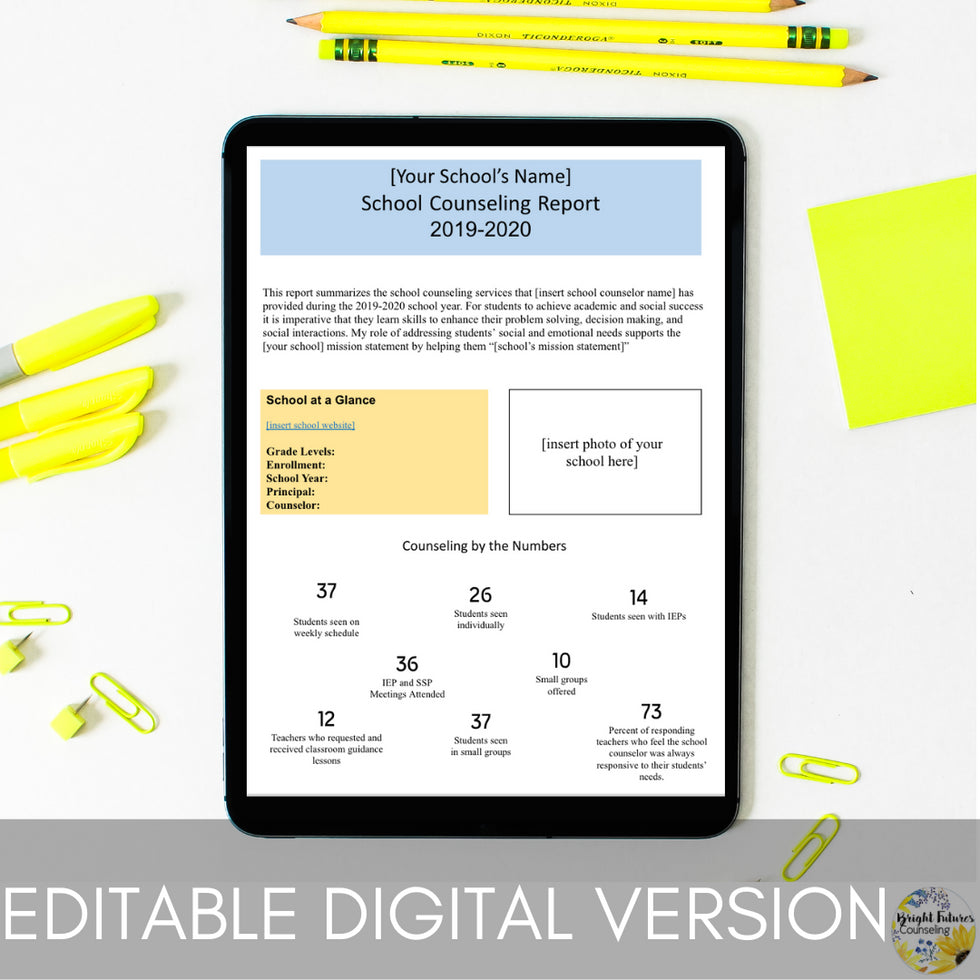 School Counseling EDITABLE End of the Year Report