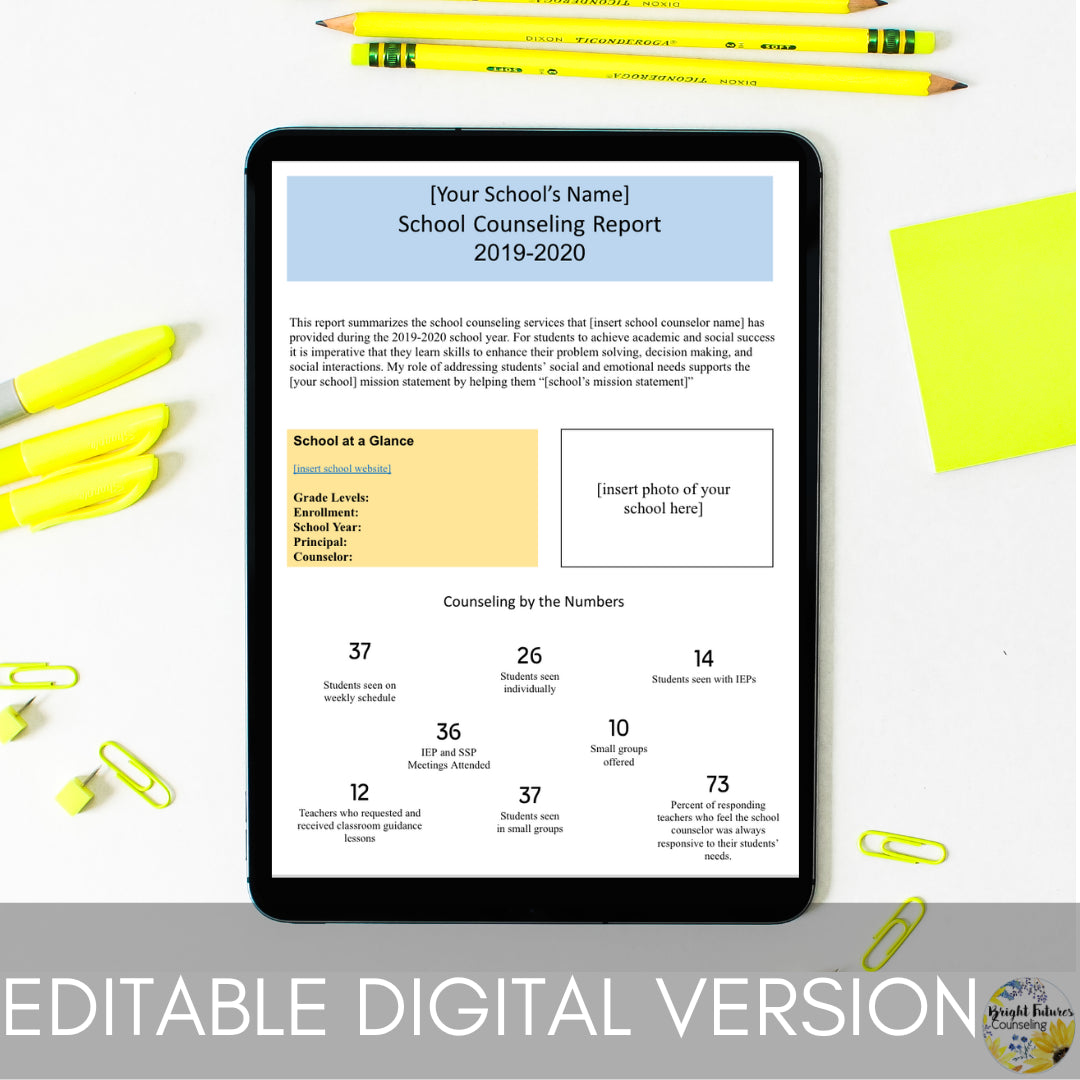 School Counseling EDITABLE End of the Year Report