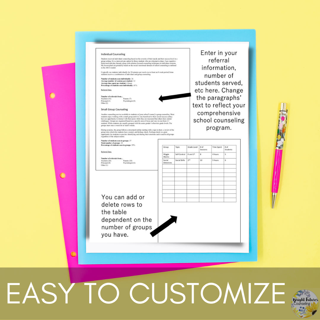 School Counseling EDITABLE End of the Year Report