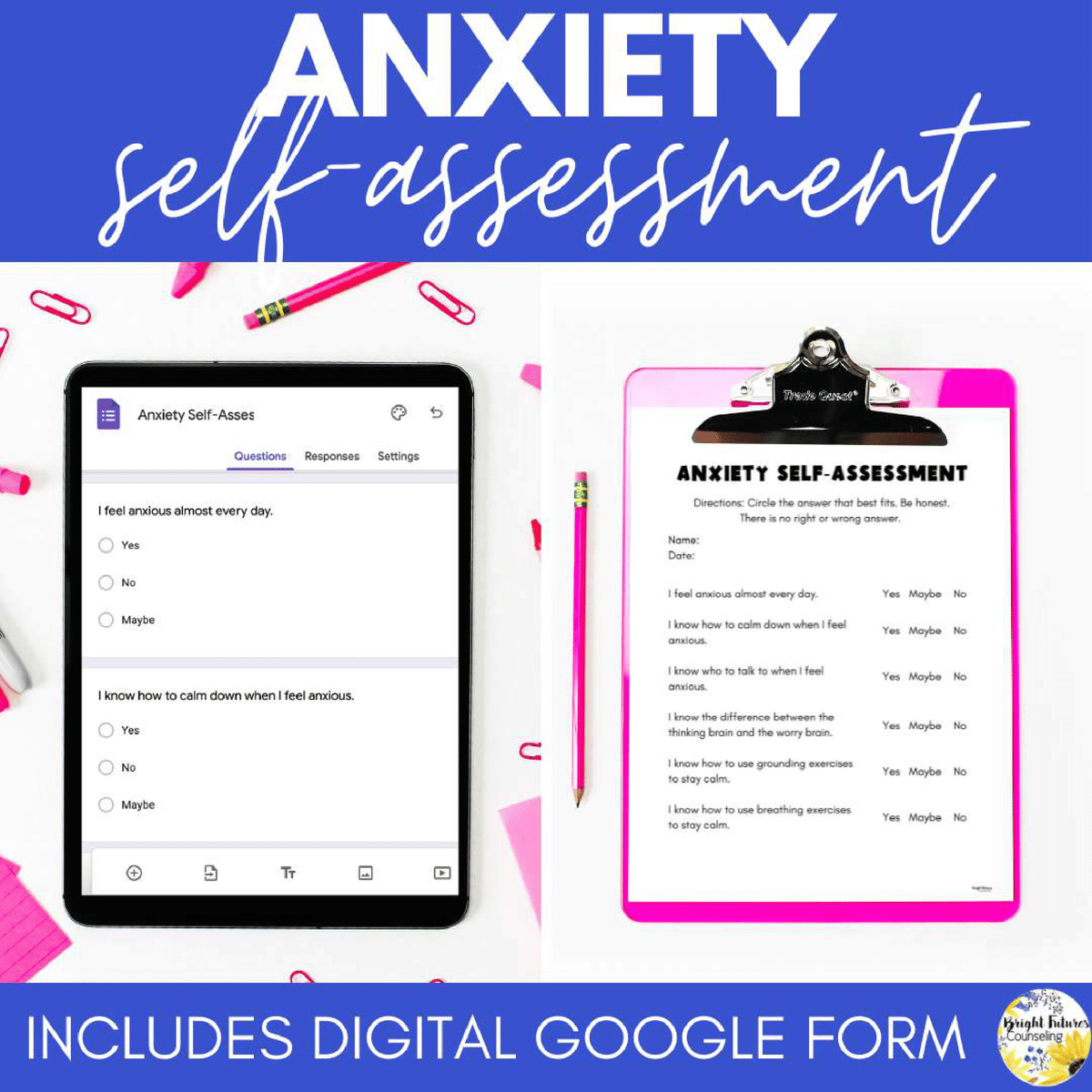 Anxiety School Counseling Self-Assessments | Individual & Group Data C