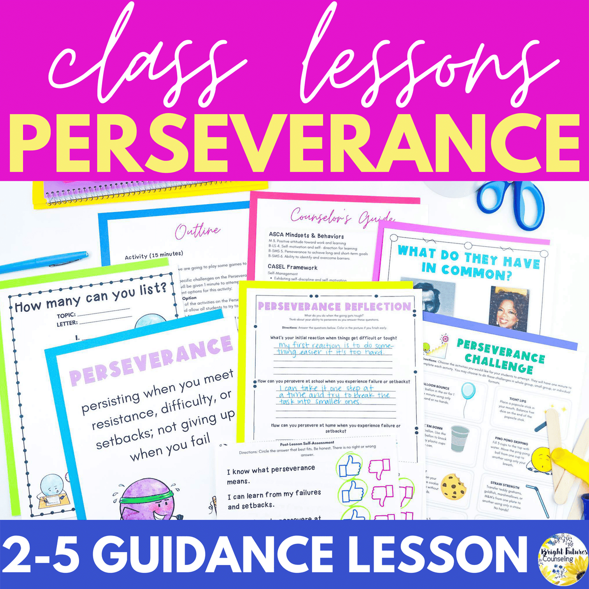 Perseverance and Determination Elementary Counseling SEL Lesson & Acti