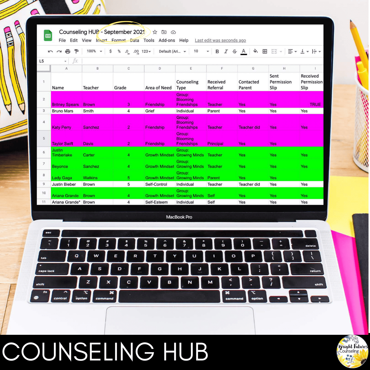 School Counseling Data Collection Spreadsheets - Caseload and Counseli
