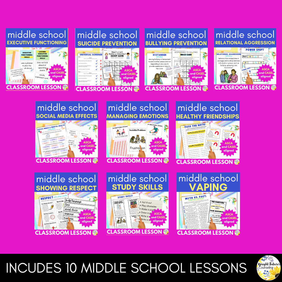 Middle School Counseling Lessons BUNDLE - 10 SEL Lessons for Middle Sc